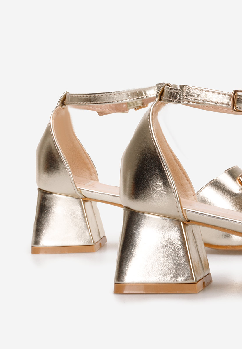 Πέδιλα με χοντρο τακουνι Karia χρυσο Zapatos