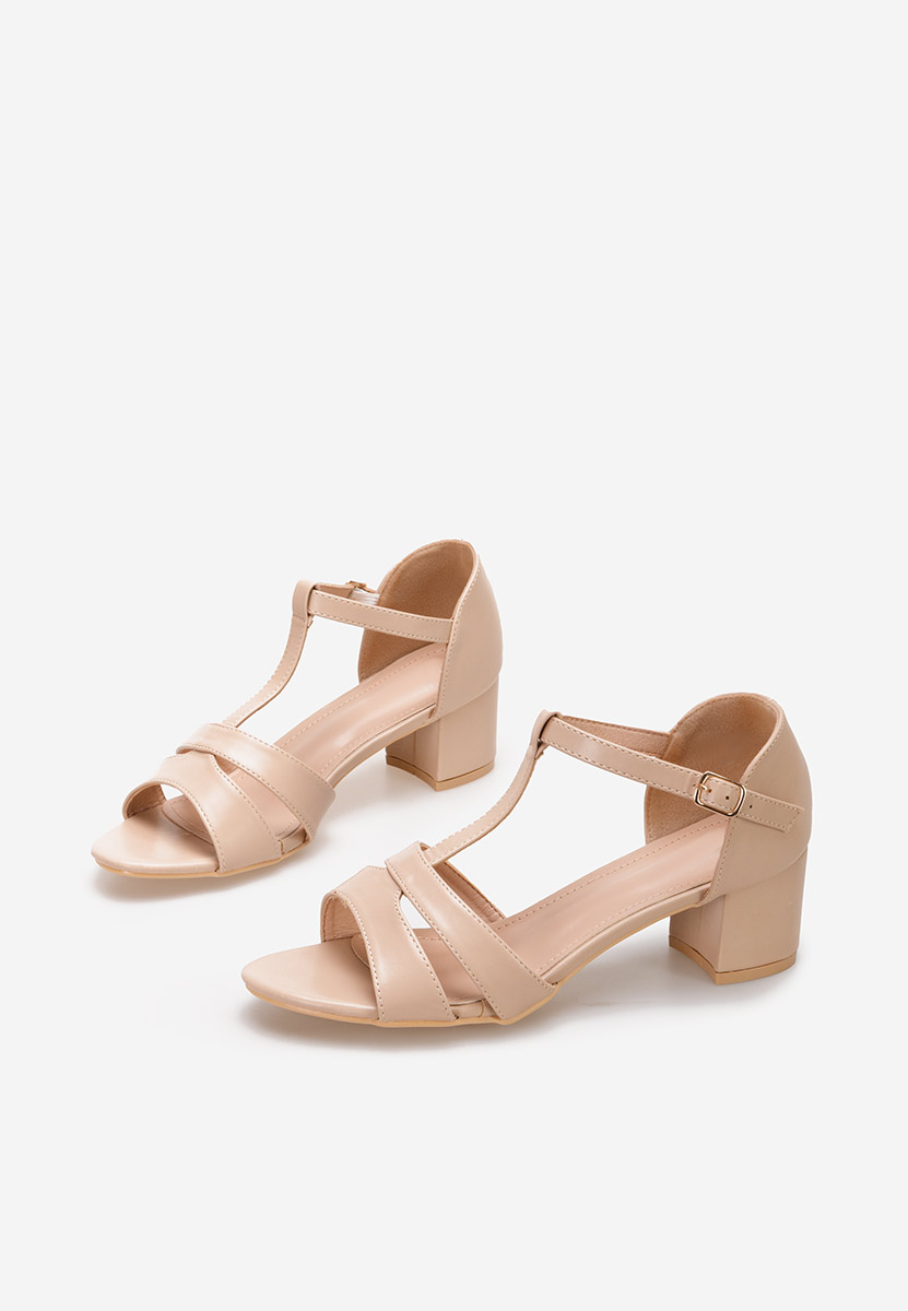 Πέδιλα με χοντρο τακουνι Ankita μπεζ Zapatos