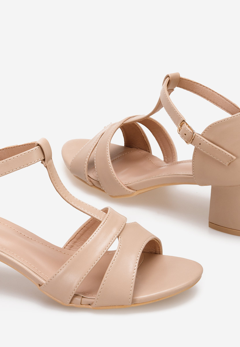 Πέδιλα με χοντρο τακουνι Ankita μπεζ Zapatos