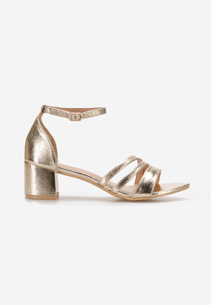 Πέδιλα με χοντρο τακουνι Damara χρυσο Zapatos