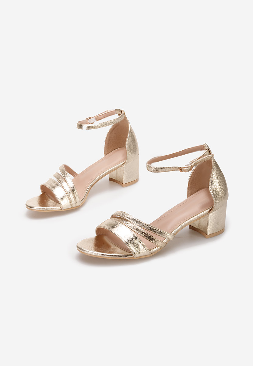 Πέδιλα με χοντρο τακουνι Damara χρυσο Zapatos