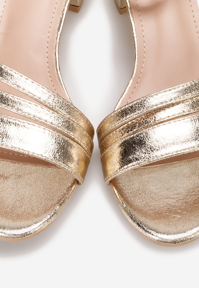 Πέδιλα με χοντρο τακουνι Damara χρυσο Zapatos