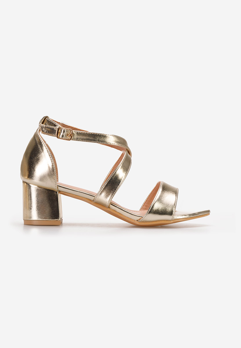 Πέδιλα με χοντρο τακουνι Kolina χρυσο Zapatos