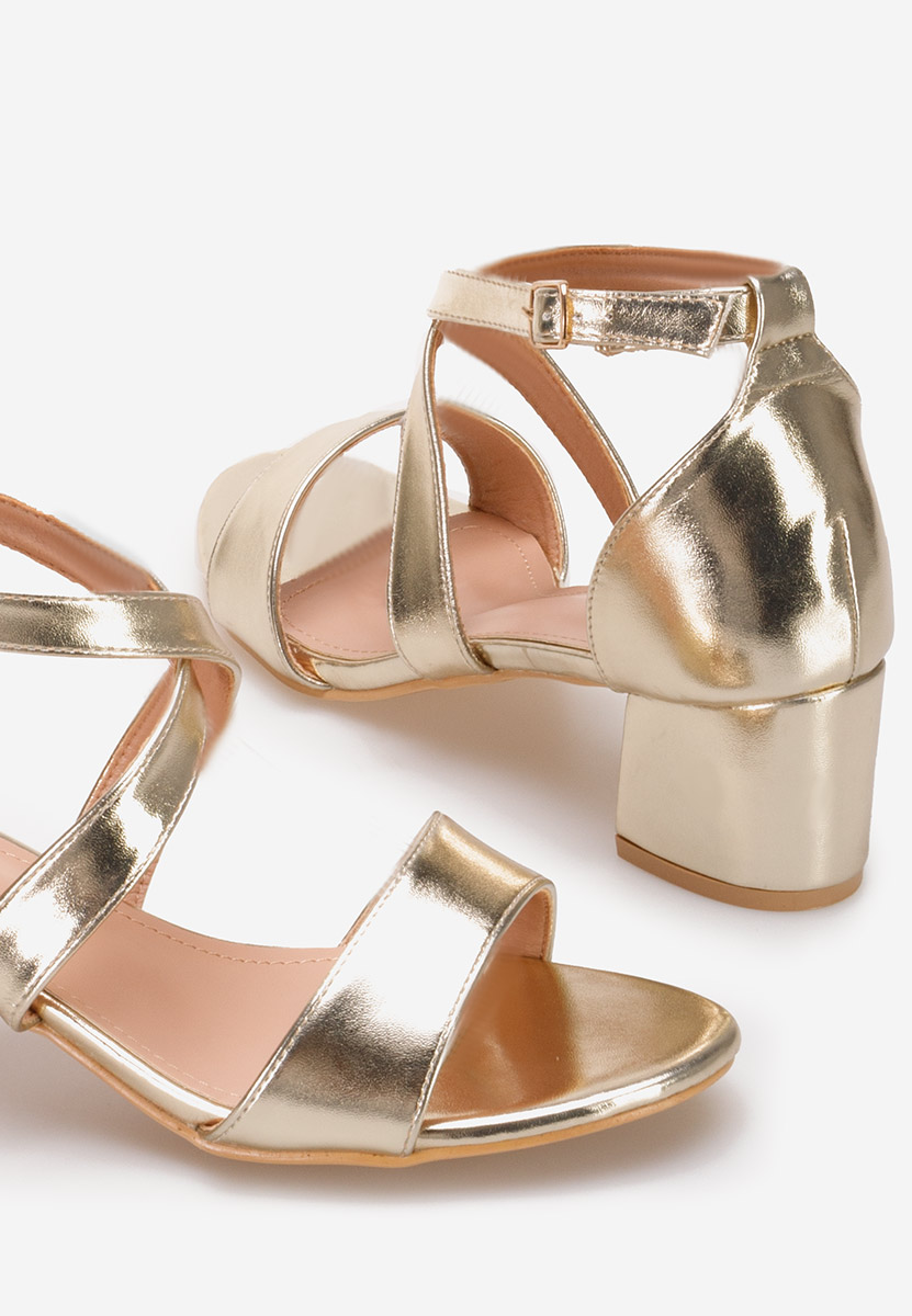 Πέδιλα με χοντρο τακουνι Kolina χρυσο Zapatos
