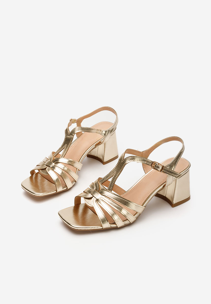 Πέδιλα με χοντρο τακουνι Zoyra χρυσα Zapatos