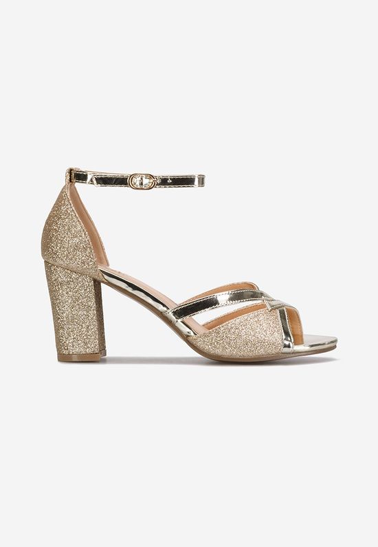 Πέδιλα με χοντρο τακουνι Aniela χρυσα Zapatos