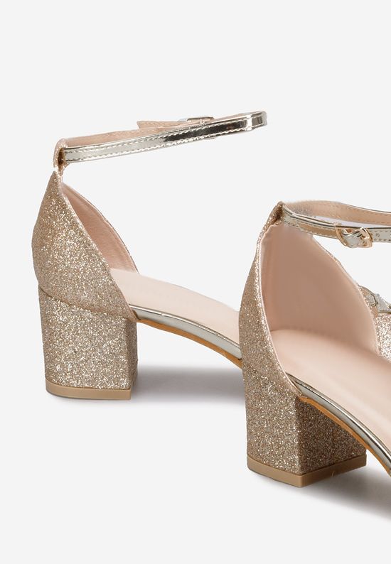 Πέδιλα με χοντρο τακουνι Aniela V2 χρυσα Zapatos